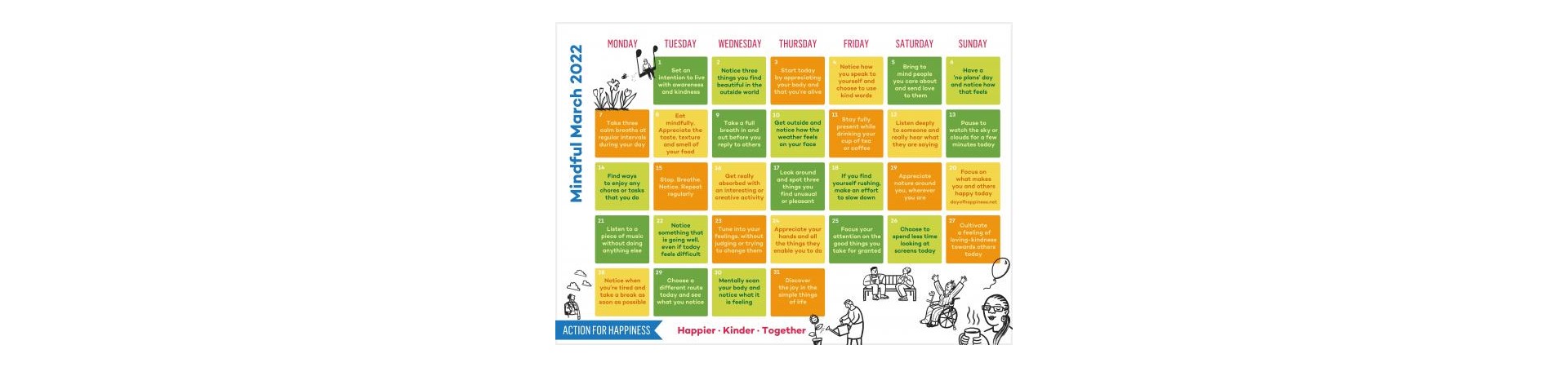 Mindful March 2022 - Action Calendar | B Well Belfast