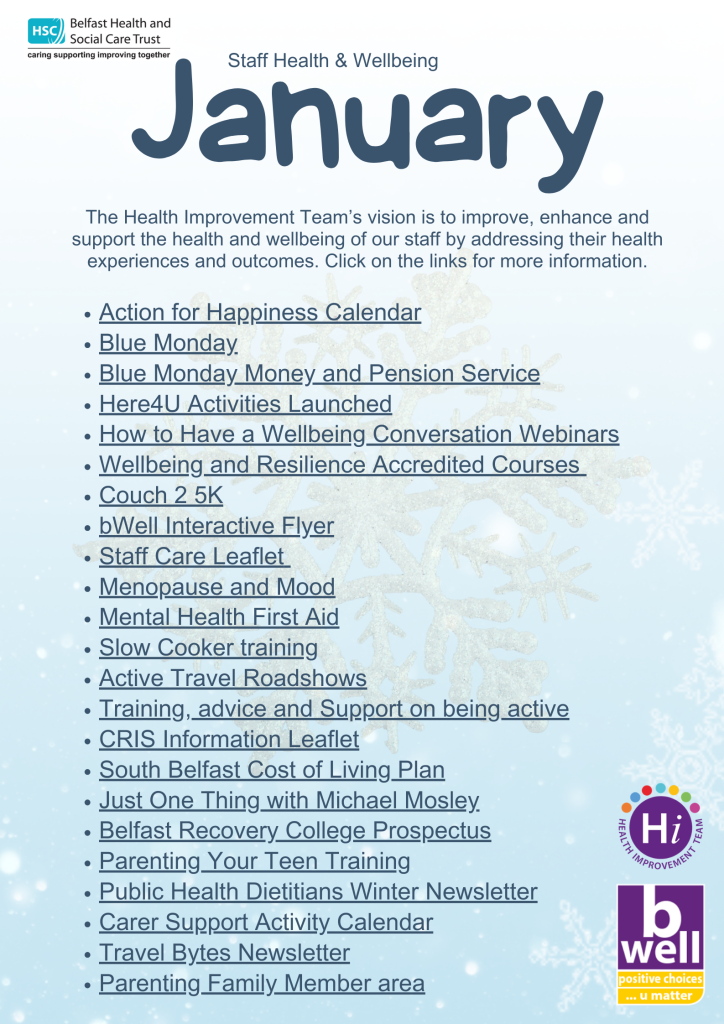 January Health & Wellbeing Flyer | B Well Belfast