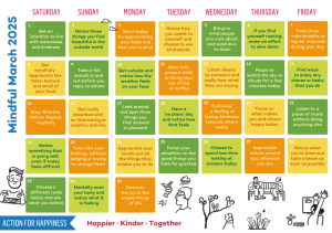 Action for Happiness Calendar: Mindful March 2025 | B Well Belfast