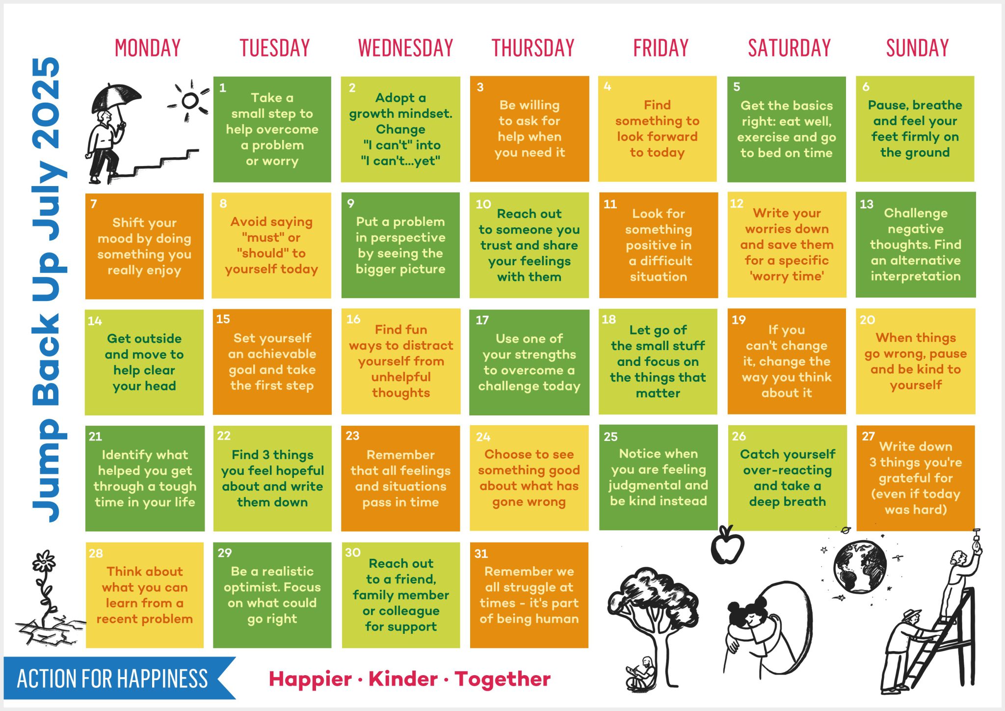 Jump back up July - Action for Happiness Calendar | B Well Belfast